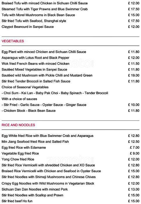 Menu at Min Jiang restaurant, London