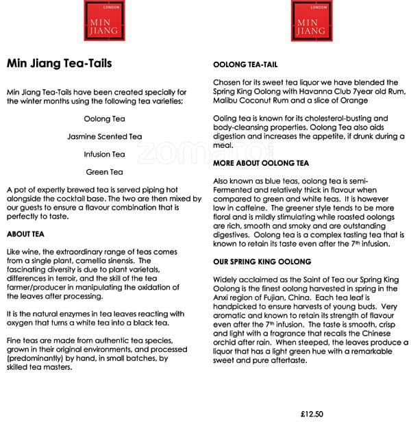 Menu at Min Jiang restaurant, London