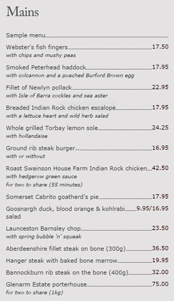 Menu at Mark's pub & bar, London