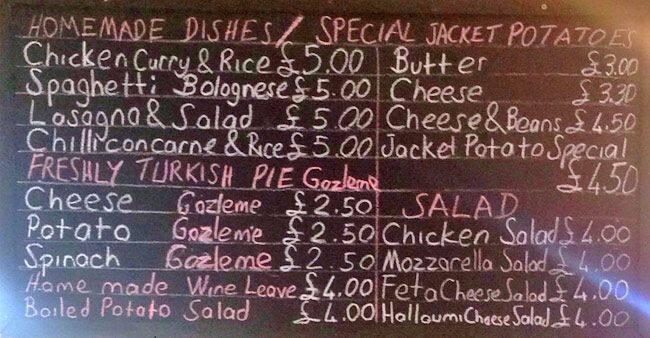 Menu at The Taste of China fast food, London, Aldgate