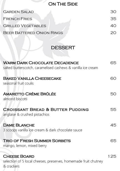 Menu at Rhebokskloof Wine Estate pub & bar, Windmeul, Noord Agter ...