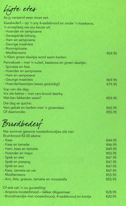 Menu at Paputzis restaurant, Randburg