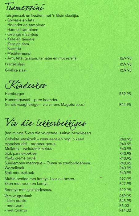 Menu at Paputzis restaurant, Randburg