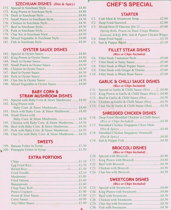 Menu at Happy Star restaurant, Manchester, 103 Manchester Rd