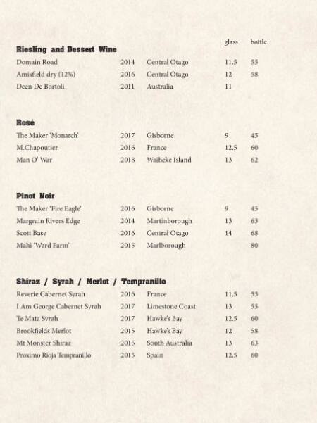 Menu at Scarlett Slimms and Lucky pub & bar, Auckland