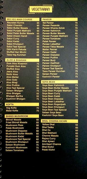 Menu at Taal restaurant, Jakarta