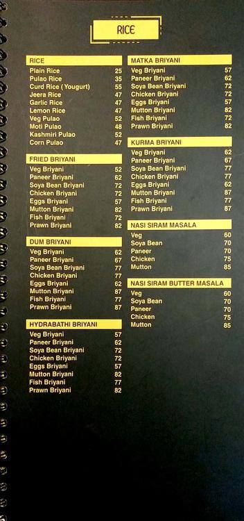 Menu at Taal restaurant, Jakarta