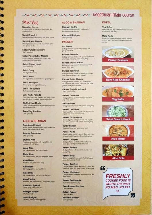 Menu at Taal restaurant, Jakarta