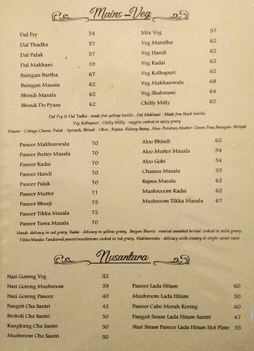 Carta del restaurante Udupi Shree Krishna, Yakarta, Tower Akasia Lt. D-03