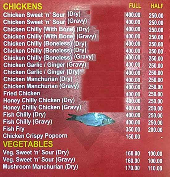 Menu at Raju Chinese Fast Food, Chandigarh, Booth 225