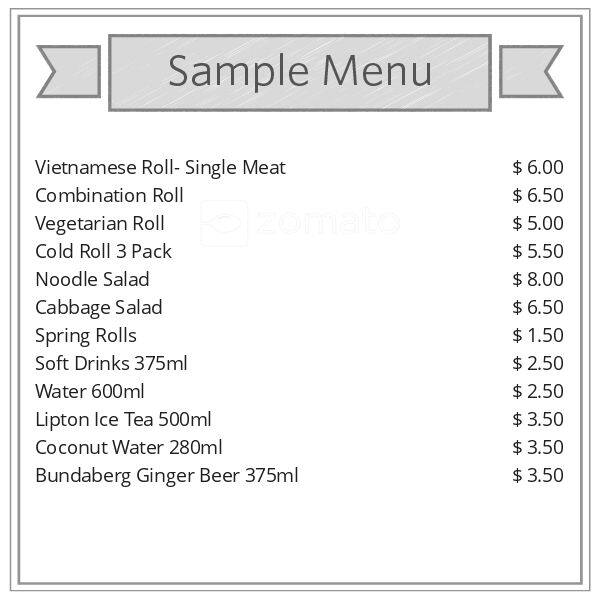 Menu at Roll In Saigon restaurant, Goodwood