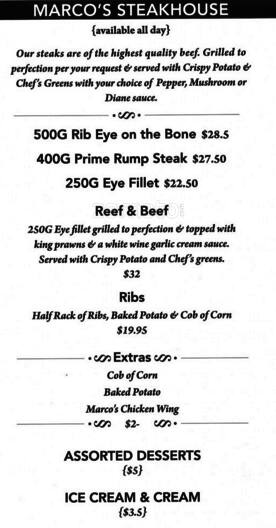 Menu at Marco's on Cavill steakhouse, Surfers Paradise