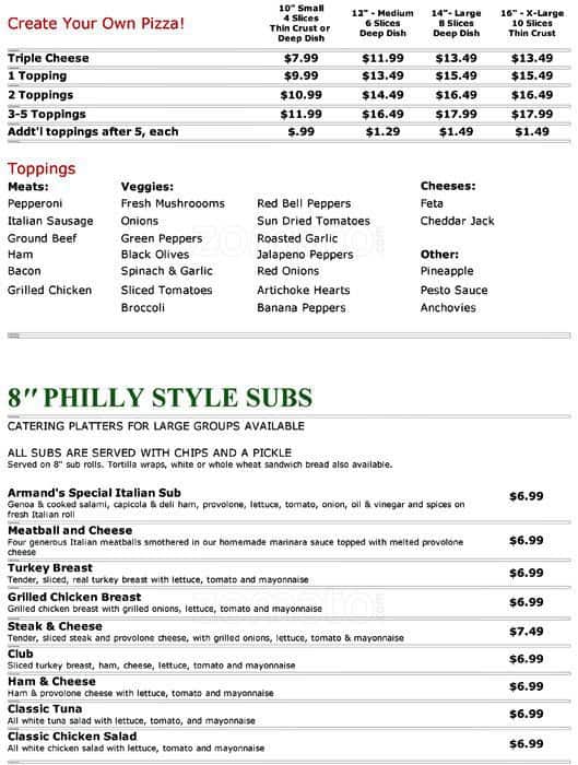 Menu at Armand's Pizzeria & Grille, Rockville