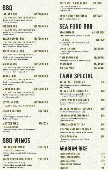 Menu of Zaatar, Old Madras Road, Bangalore