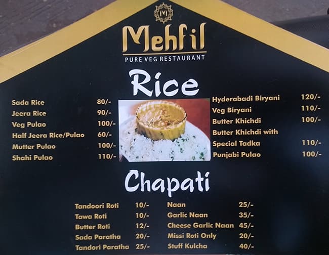 Menu at Mehfil Pure Veg Restaurant, Indore