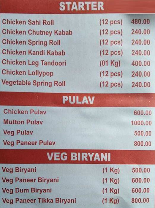 Menu of Super Caterers, Dadar West, Mumbai