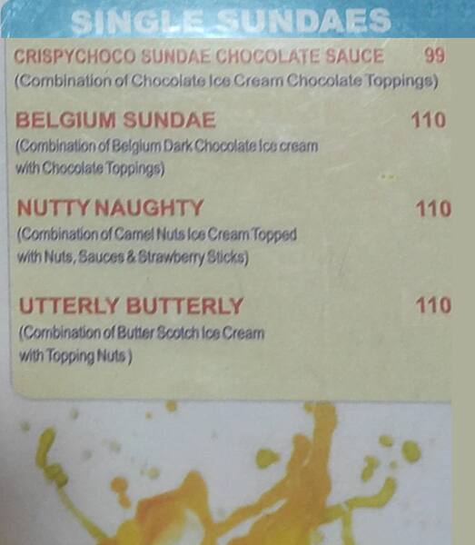 Menu of Scoops, Habsiguda, Hyderabad