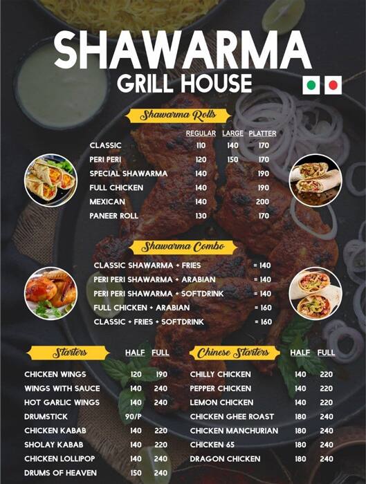 Menu of Shawarma Grill House, Rajajinagar, Bangalore
