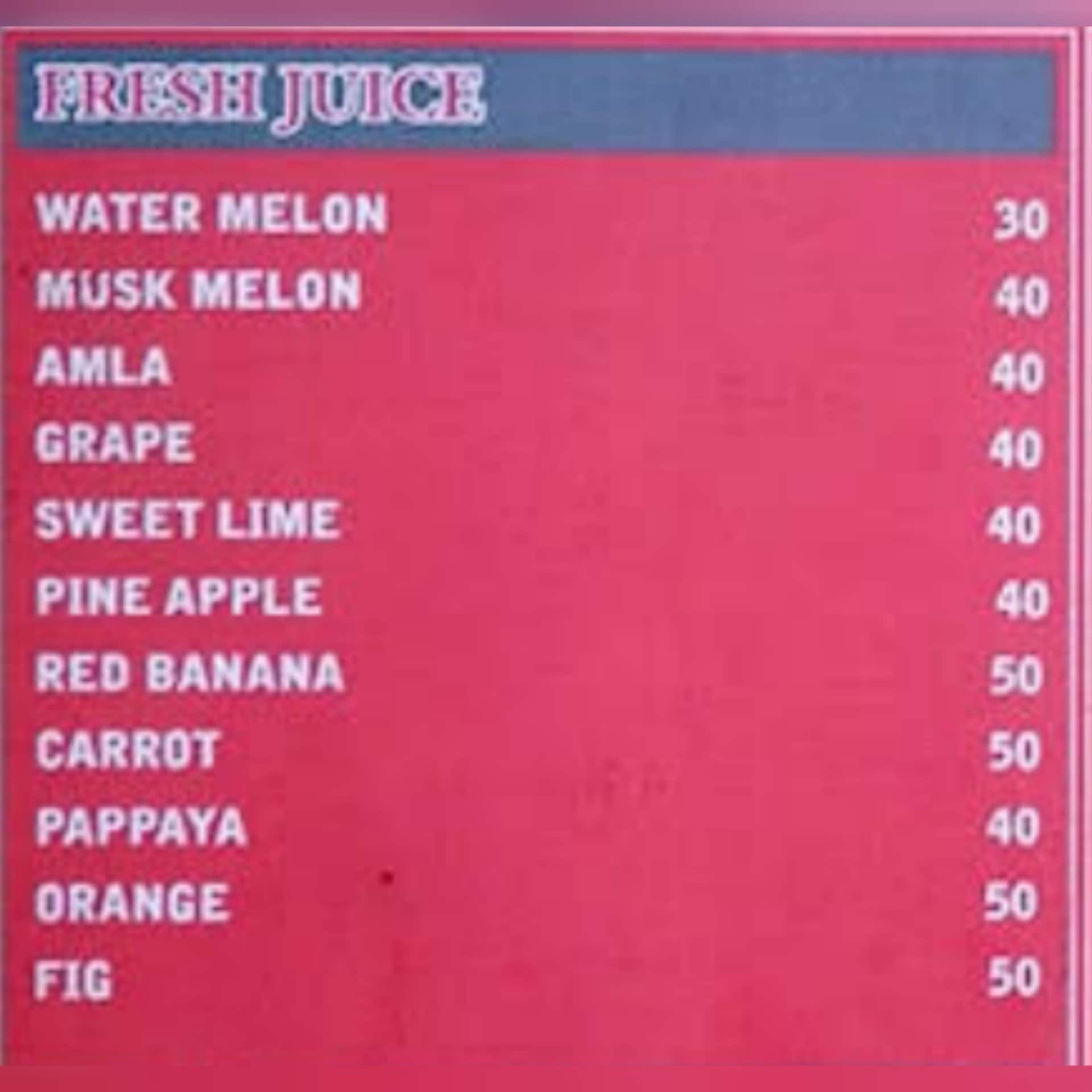 Menu of Fresh Juice, Tambaram, Chennai
