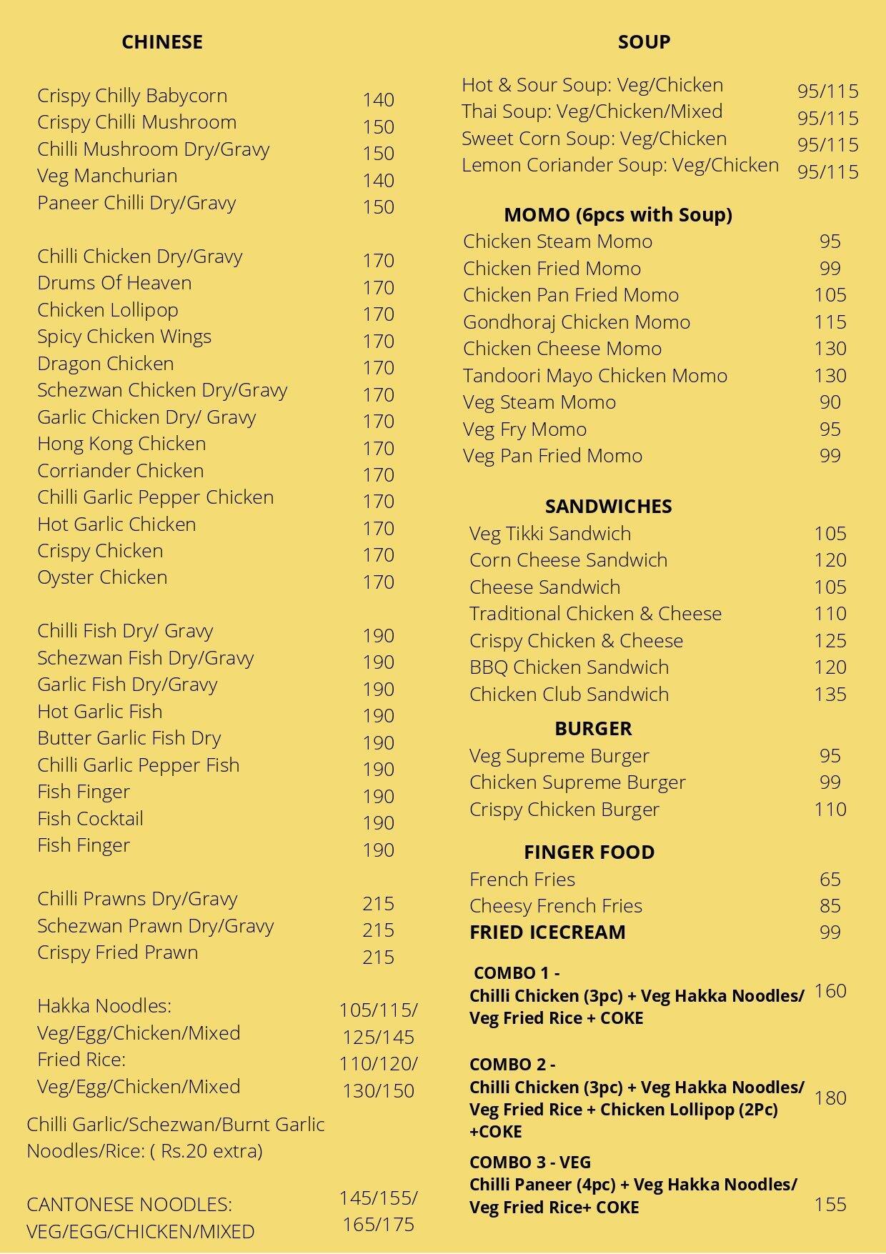 Menu of Manchow, Lake Gardens, Kolkata