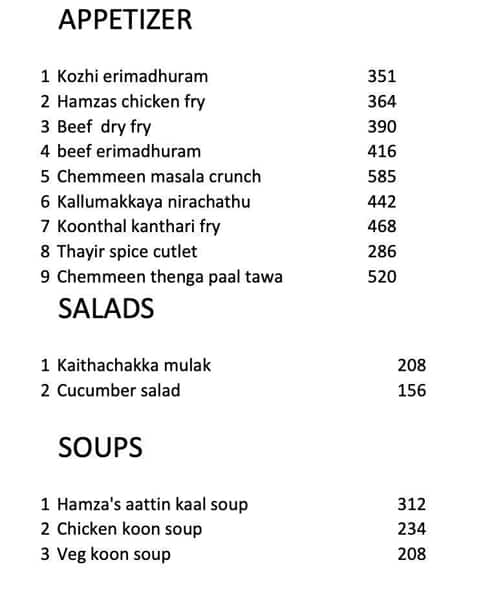 Menu of Hamza's Naadan Grill, Vennala, Kochi