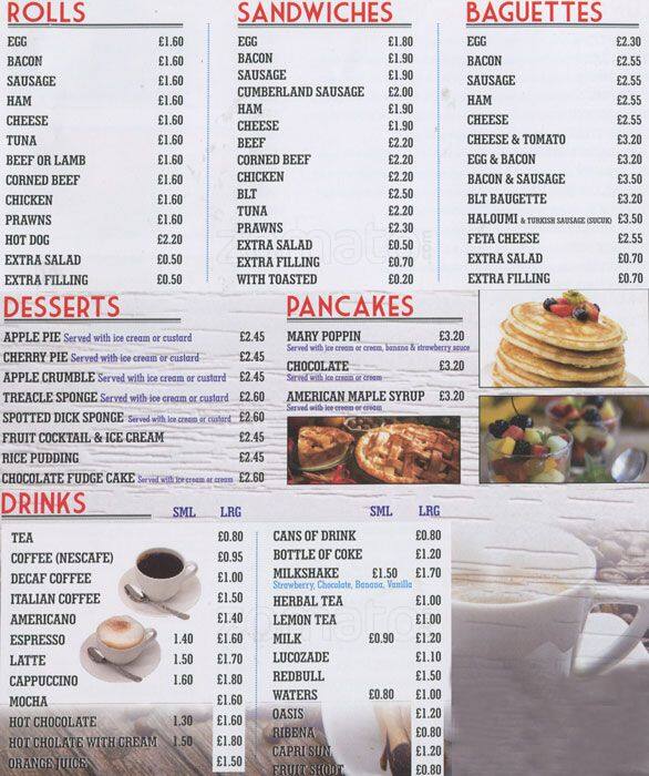 Menu at Pop Inn Cafe, London, 258 Southwark Park Rd