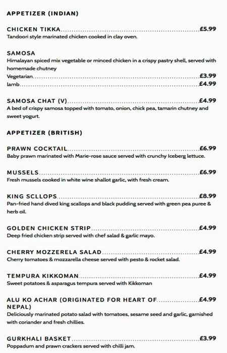 Menu at Gurkha 1816 restaurant, Wednesbury