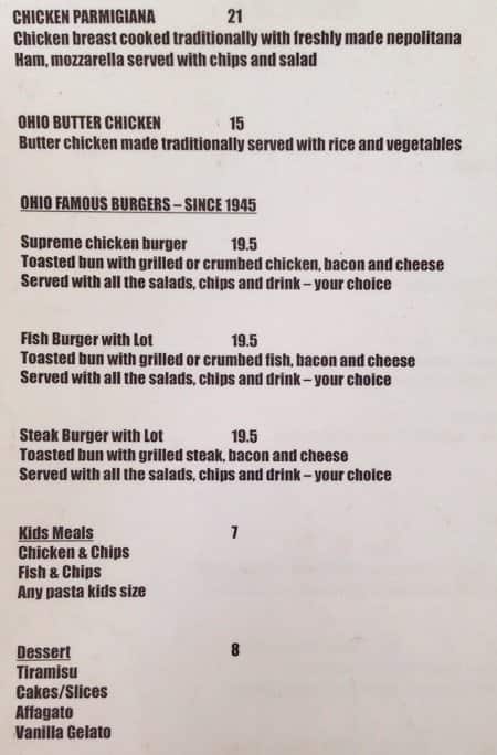 Menu at Ohio Cafe & Restaurant, Clayfield, 699 Sandgate Rd