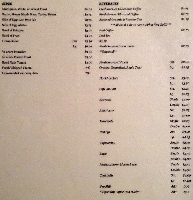 Menu at Cousin John's Cafe & Bakery, New York City