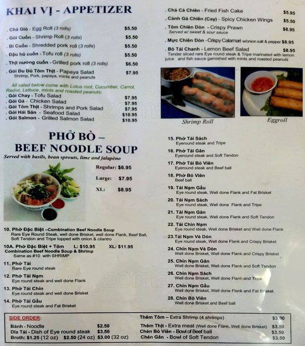 Menu at Pho An Hoa restaurant, San Leandro