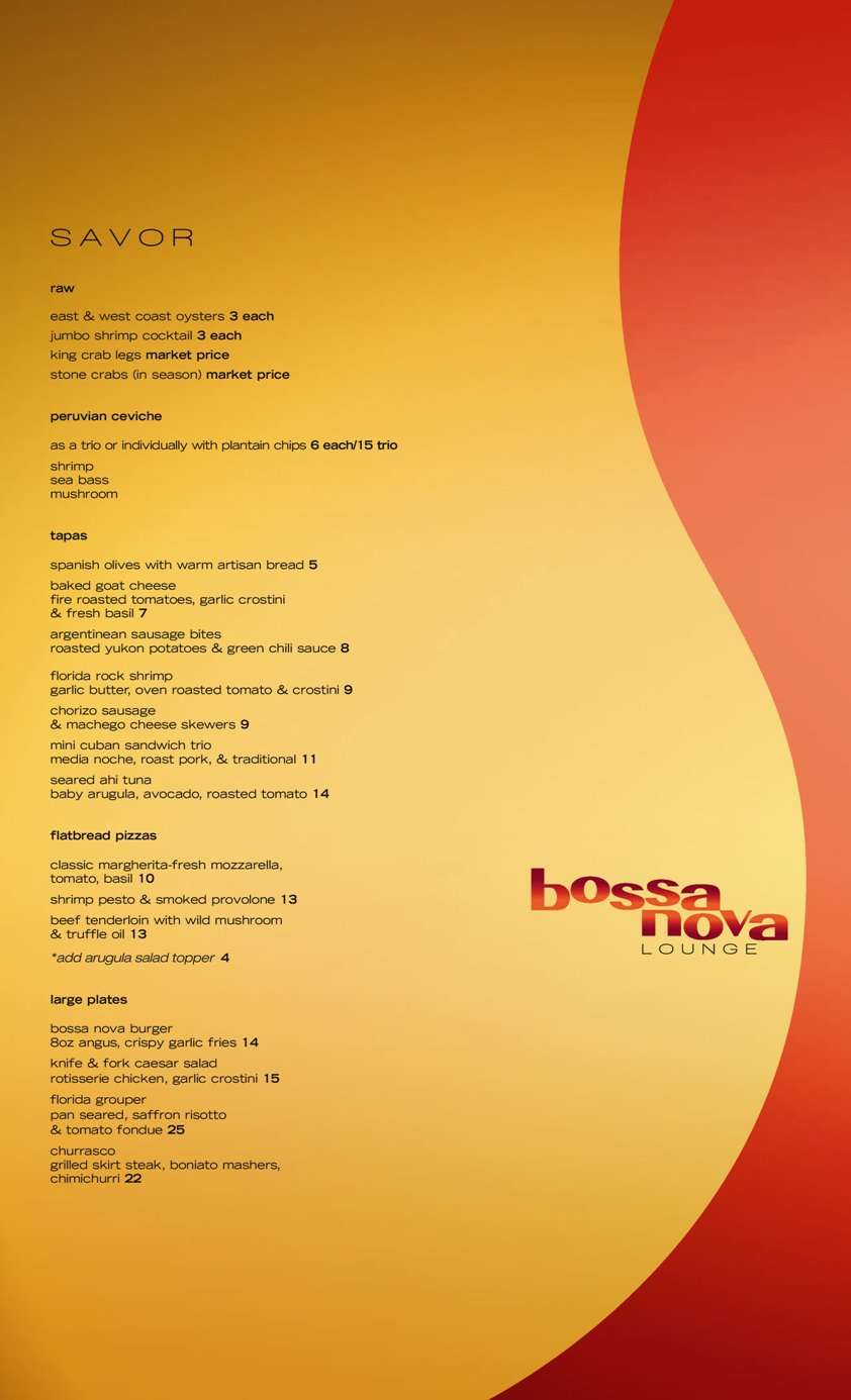 Menu at Bossa Nova Lounge pub & bar, Doral, NW 87th Ave