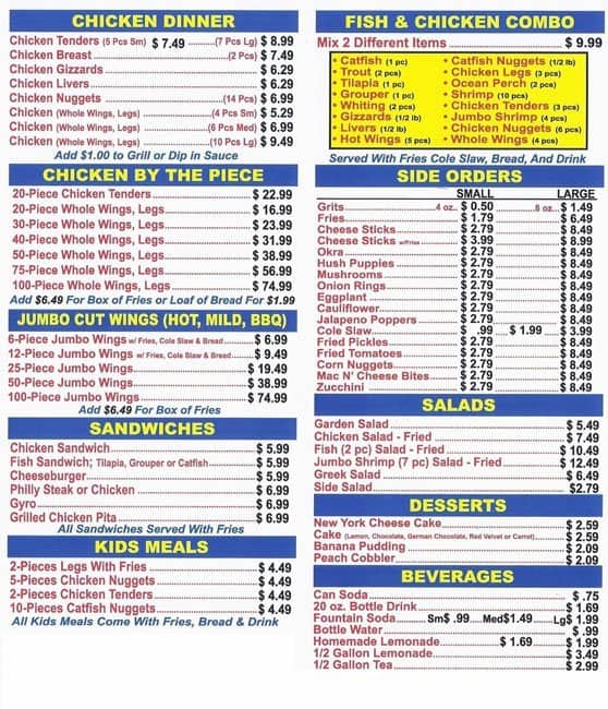Menu at Shark's Fish & Chicken fast food, Phenix City, US 280