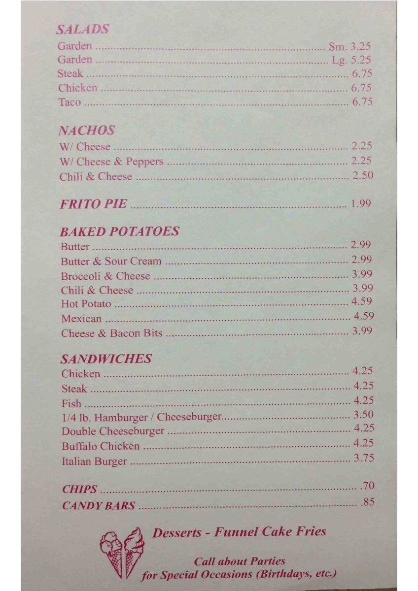 Menu at Hometown Hotdogs restaurant, Fairmont, 29 Middletown Rd