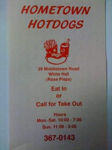 Menu at Hometown Hotdogs restaurant, Fairmont, 29 Middletown Rd