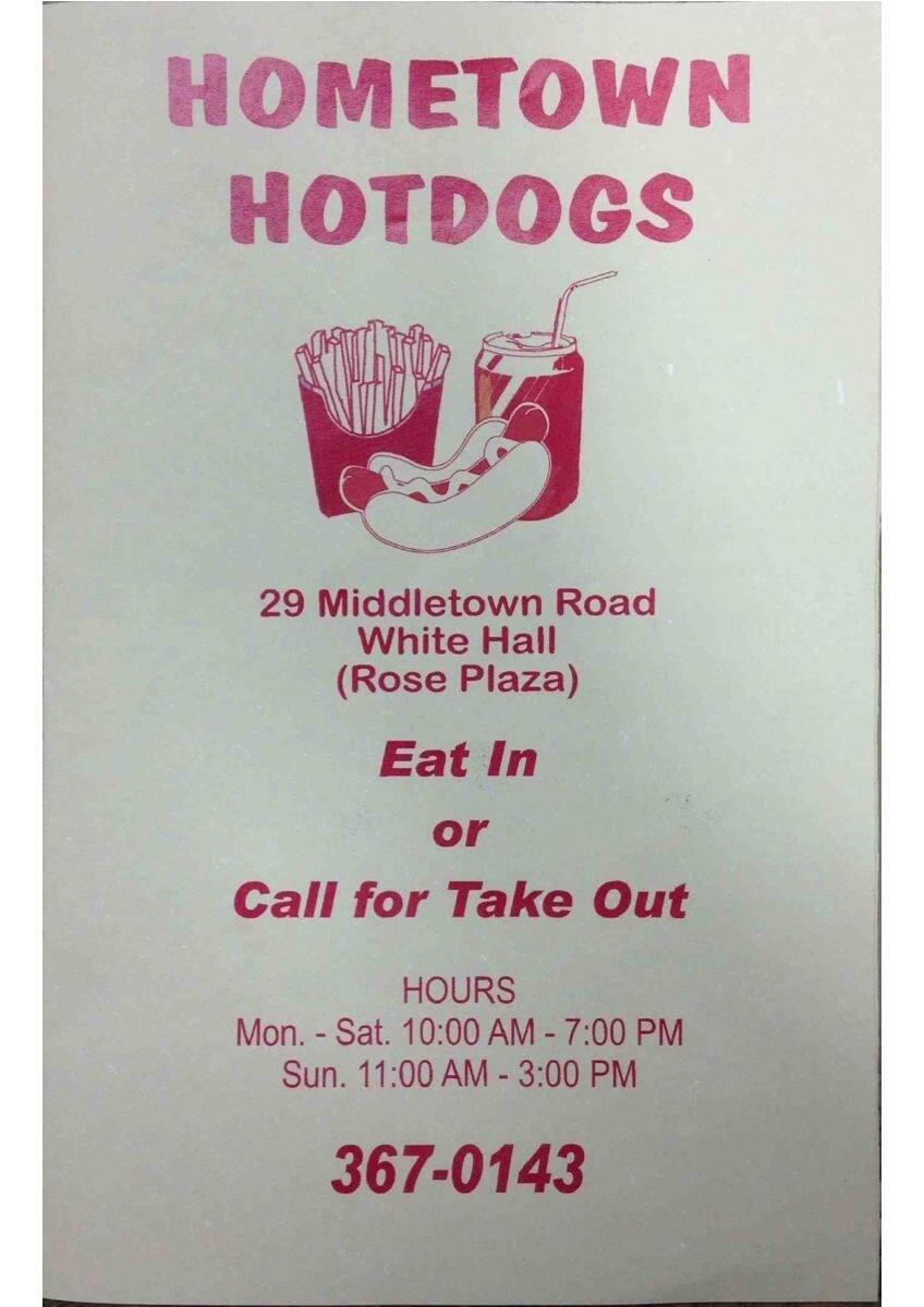 Menu at Hometown Hotdogs restaurant, Fairmont, 29 Middletown Rd
