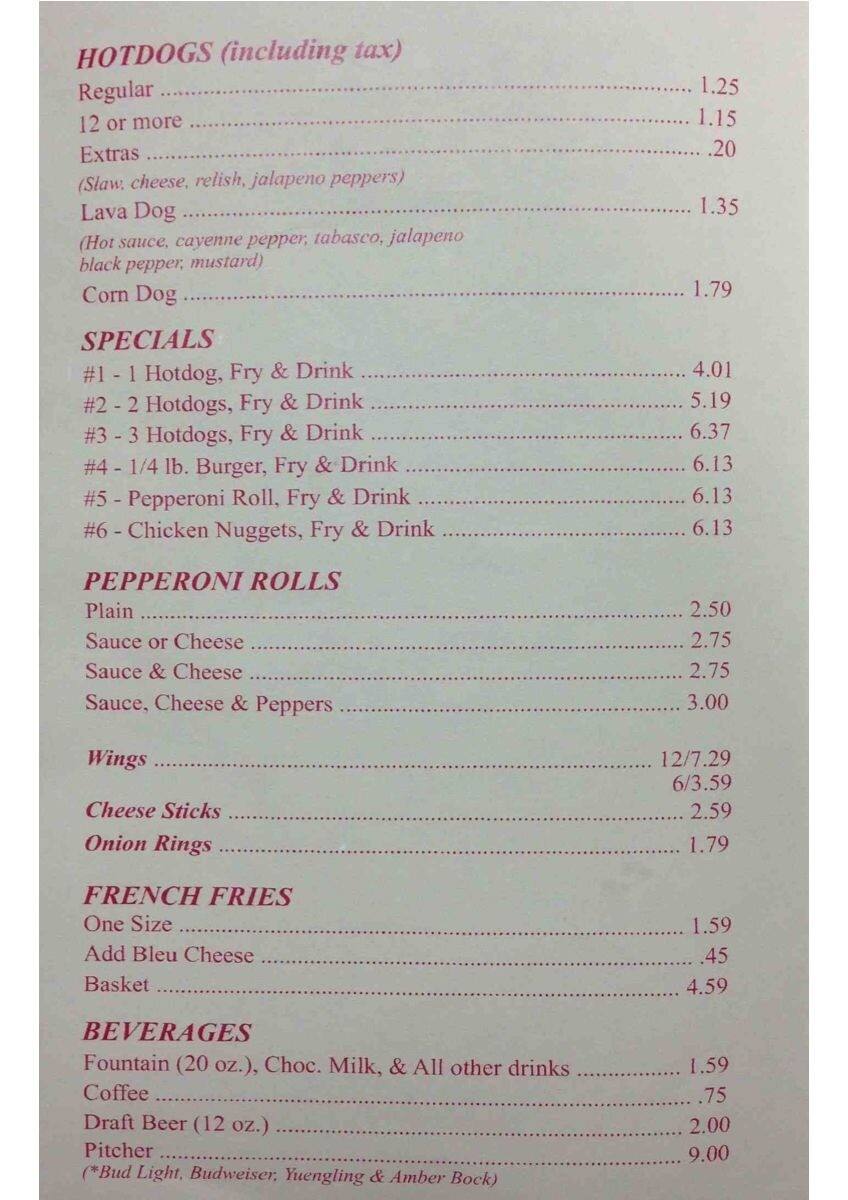 Menu at Hometown Hotdogs restaurant, Fairmont, 29 Middletown Rd