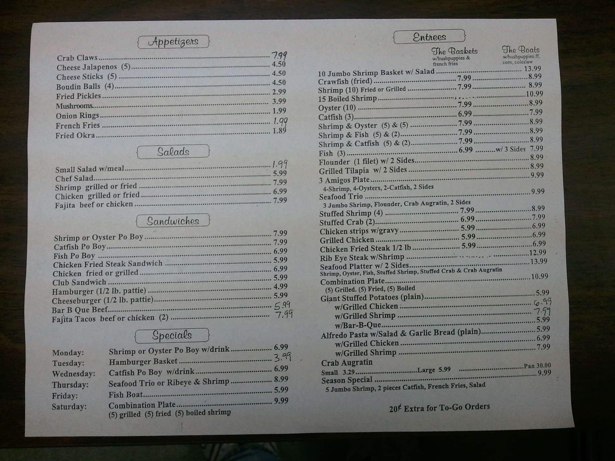 Menu at Rudy Roo's Seafood Restaurant, Freeport