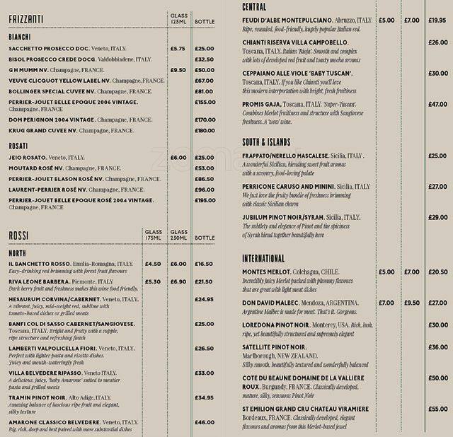 Menu at Gusto Italian restaurant, Manchester, 4 Lloyd St
