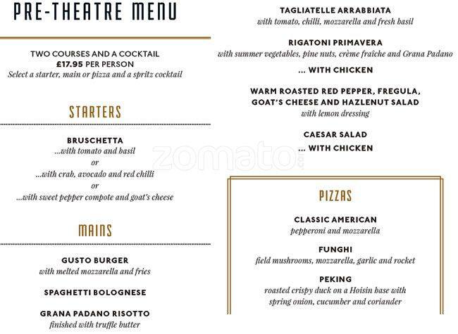 Menu at Gusto Italian restaurant, Manchester, 4 Lloyd St