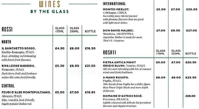 Menu at Gusto Italian restaurant, Manchester, 4 Lloyd St