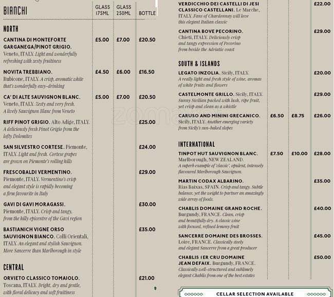 Menu at Gusto Italian restaurant, Manchester, 4 Lloyd St