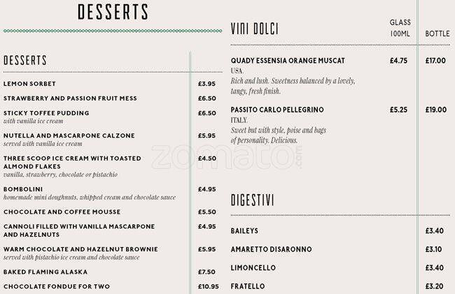 Menu at Gusto Italian restaurant, Manchester, 4 Lloyd St
