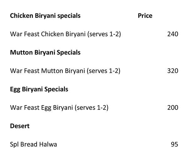 Menu at Biryani Story, Chennai