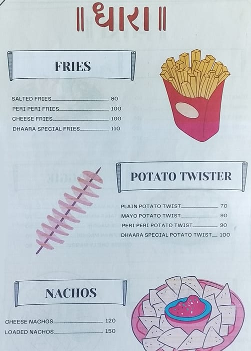 Menu at Dhaara Cafe, Udaipur