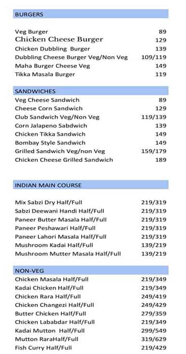 Menu of Food Orbit, Morowala, Dehradun