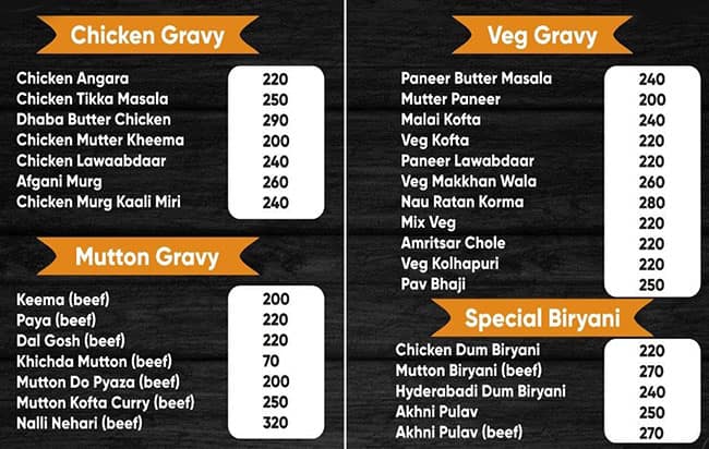 Menu of Barkat Hotel, Vasai, Mumbai