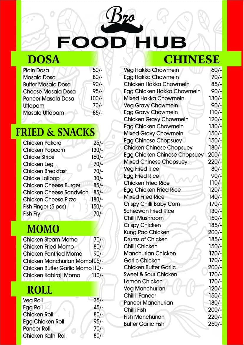 Menu of Bro Food Hub, Dum Dum, Kolkata
