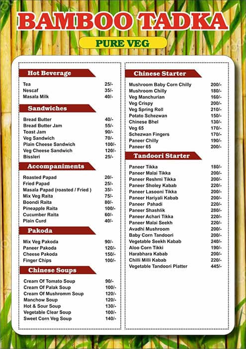 Menu of Bamboo Tadka, Ambernath, Thane