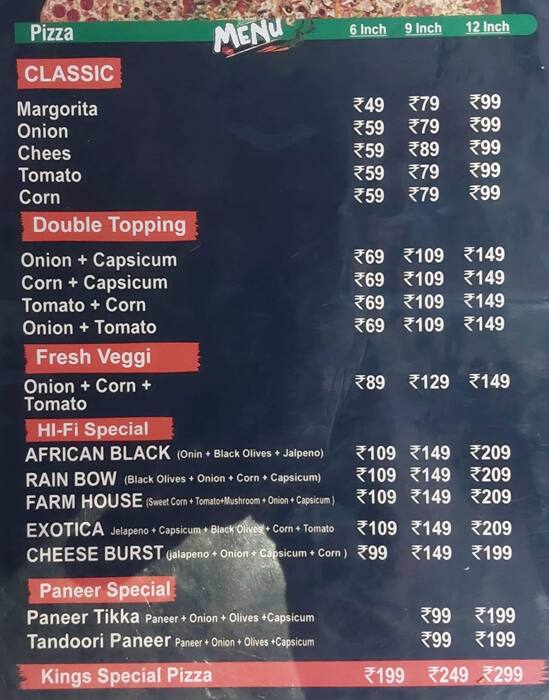 Menu of Kings Cafe, Sikar Road, Jaipur