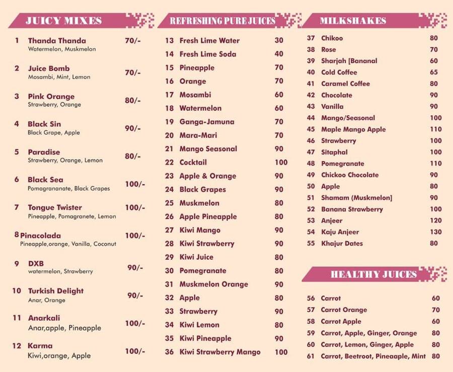 Menu of High On Shakes, Mahim, Mumbai